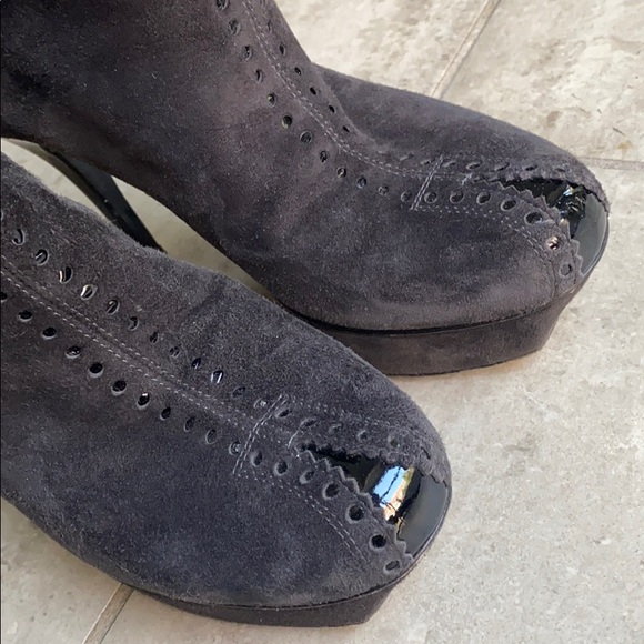 Yves Saint Laurent | Shoes | Ysl Suede Patent Tribute Boots With ...